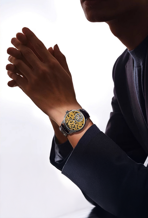 Seagull 24K Gold Damascening Dragon Pattern Tourbillon Watch 41mm
